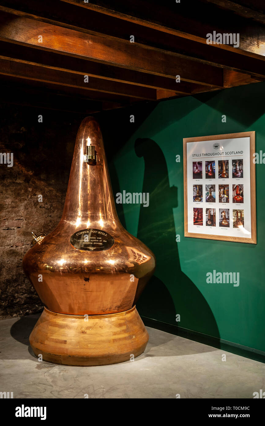 Copper pot still display, Glen Ord Distillery, near Inverness, Scotland ...