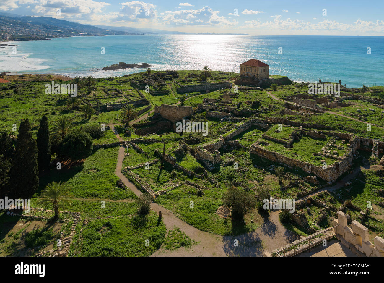 Panorama of Byblos archeological site with Phoenician ruins, ancient ...