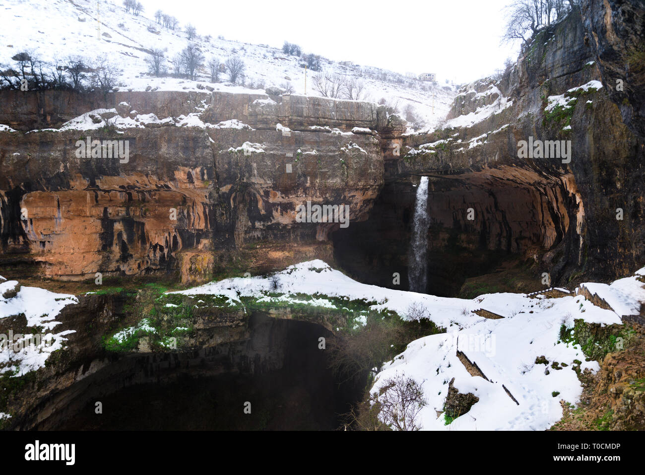 Baatara gorge waterfall, near Tannourine, Lebanon drops 250m through ...