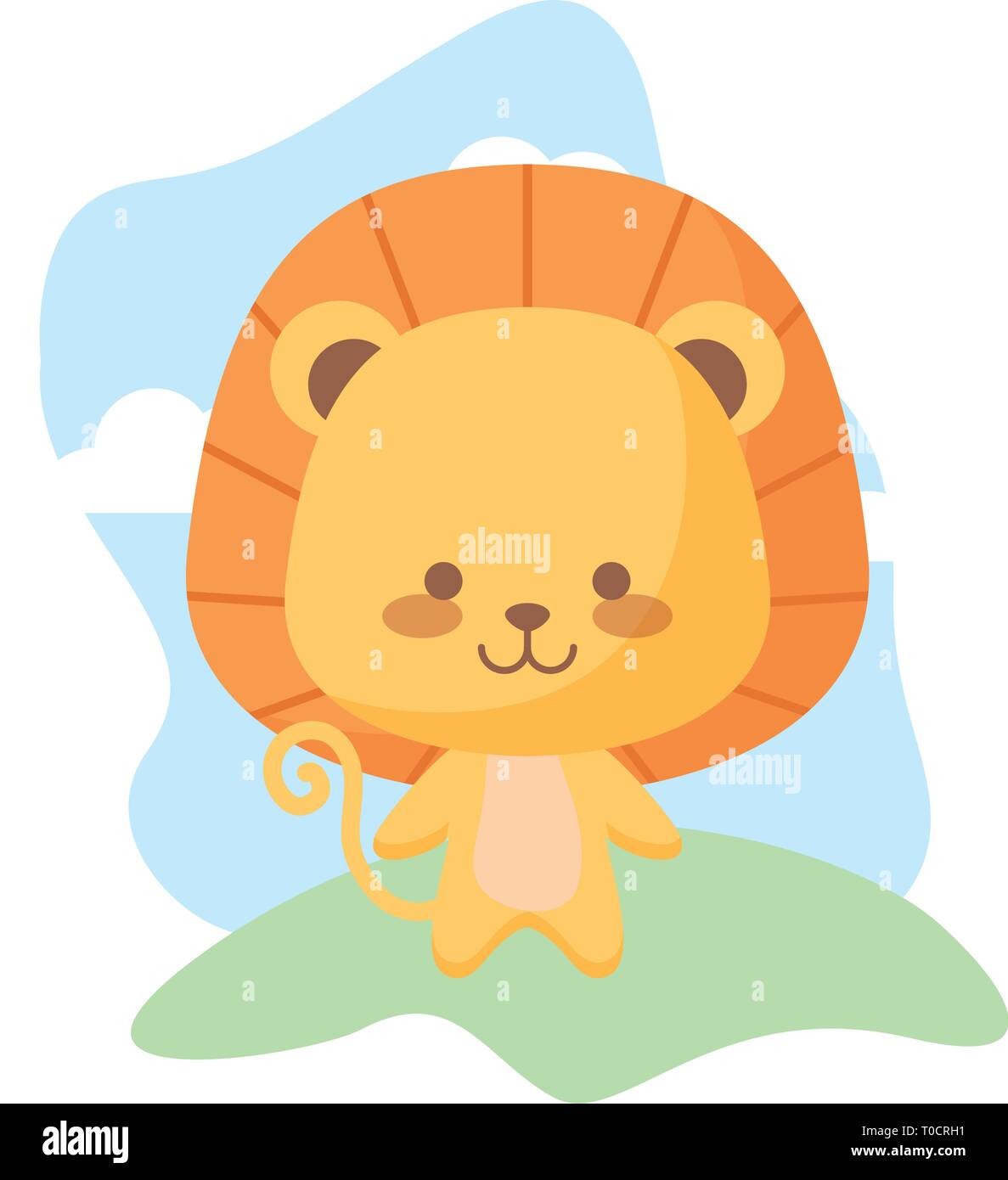 cute lion animal in landscape vector illustration design Stock Vector ...