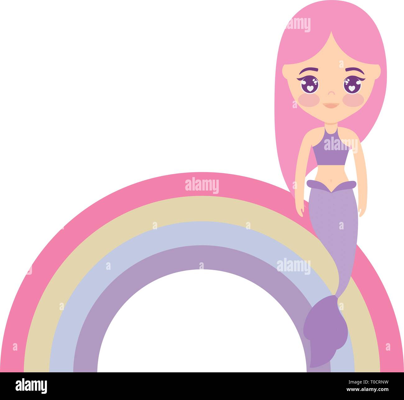 cute mermaid with rainbow vector illustration design Stock Vector Image ...