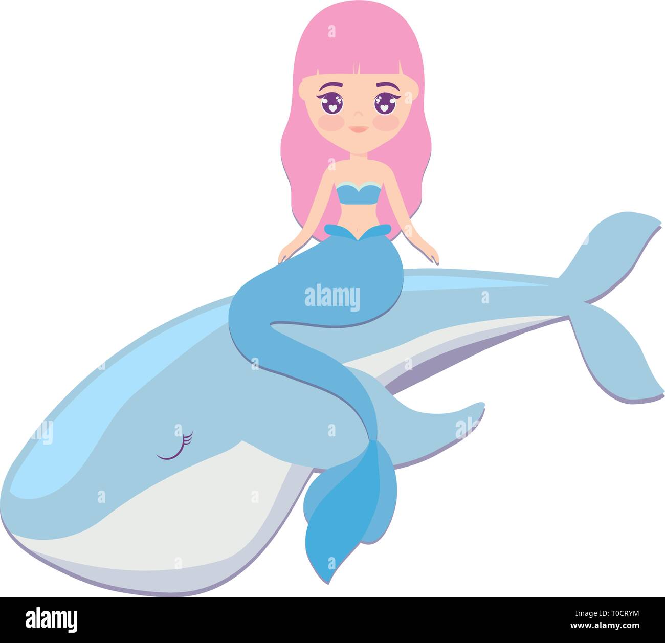 cute mermaid sitting in whale vector illustration design Stock Vector ...