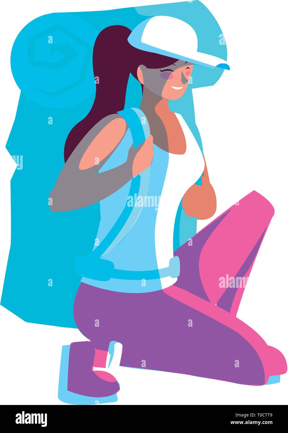 adventurous woman with travelbag vector illustration design Stock ...