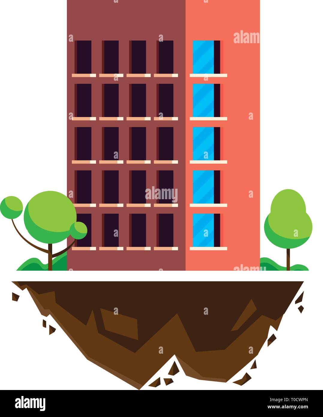 urban building in terrain ground with trees vector illustration design ...