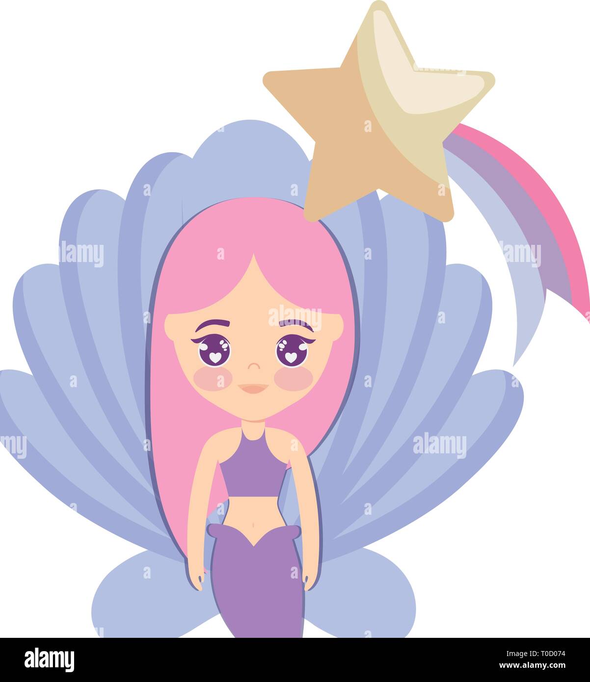 cute mermaid with seashell and star vector illustration design Stock ...