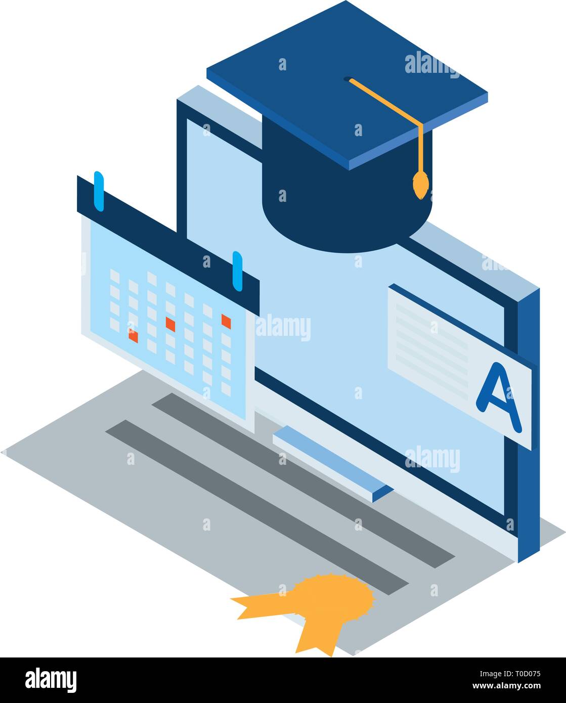 laptop computer with graduation hat vector illustration design Stock ...