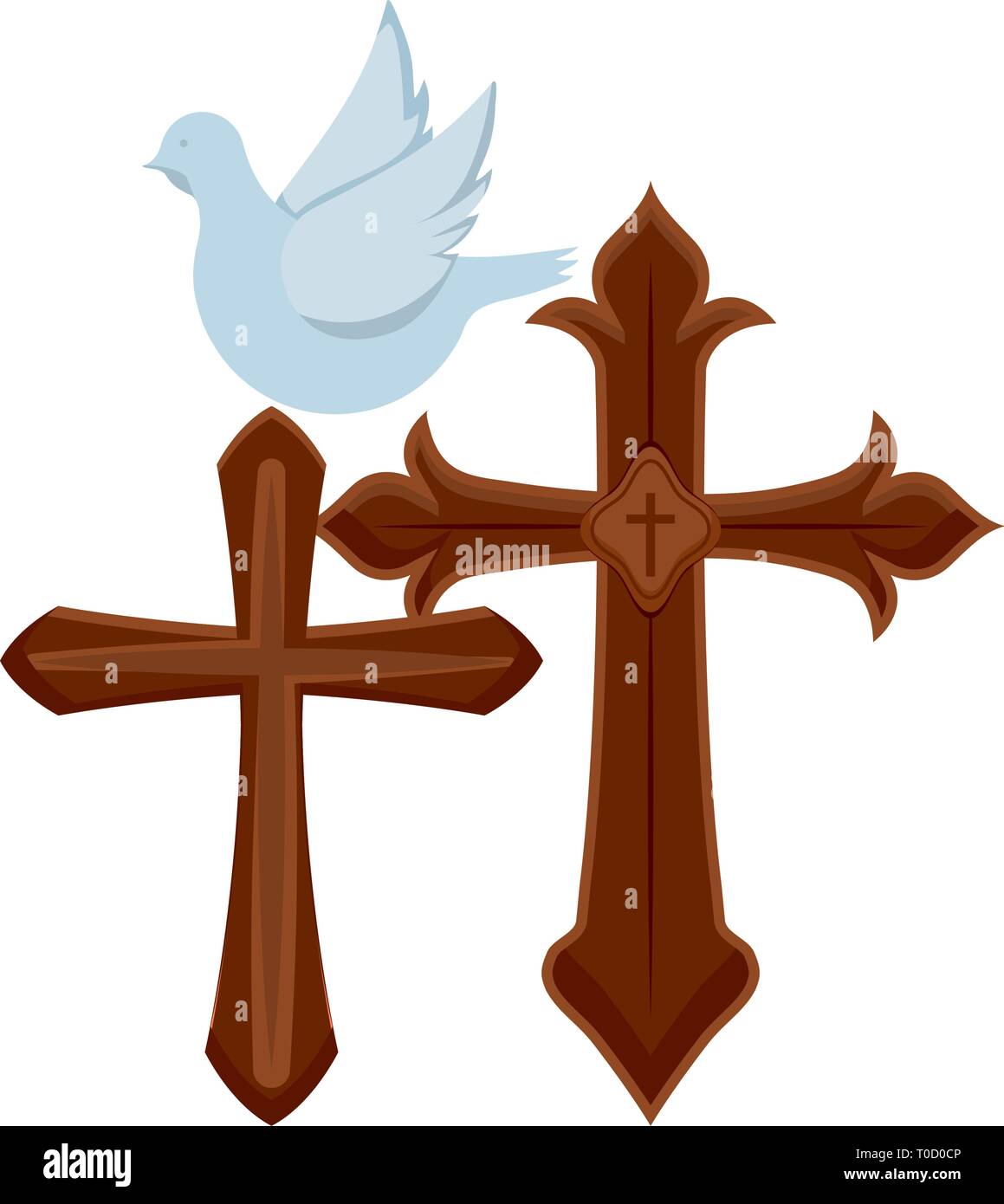 set of crosses catholics with cute dove vector illustration design ...