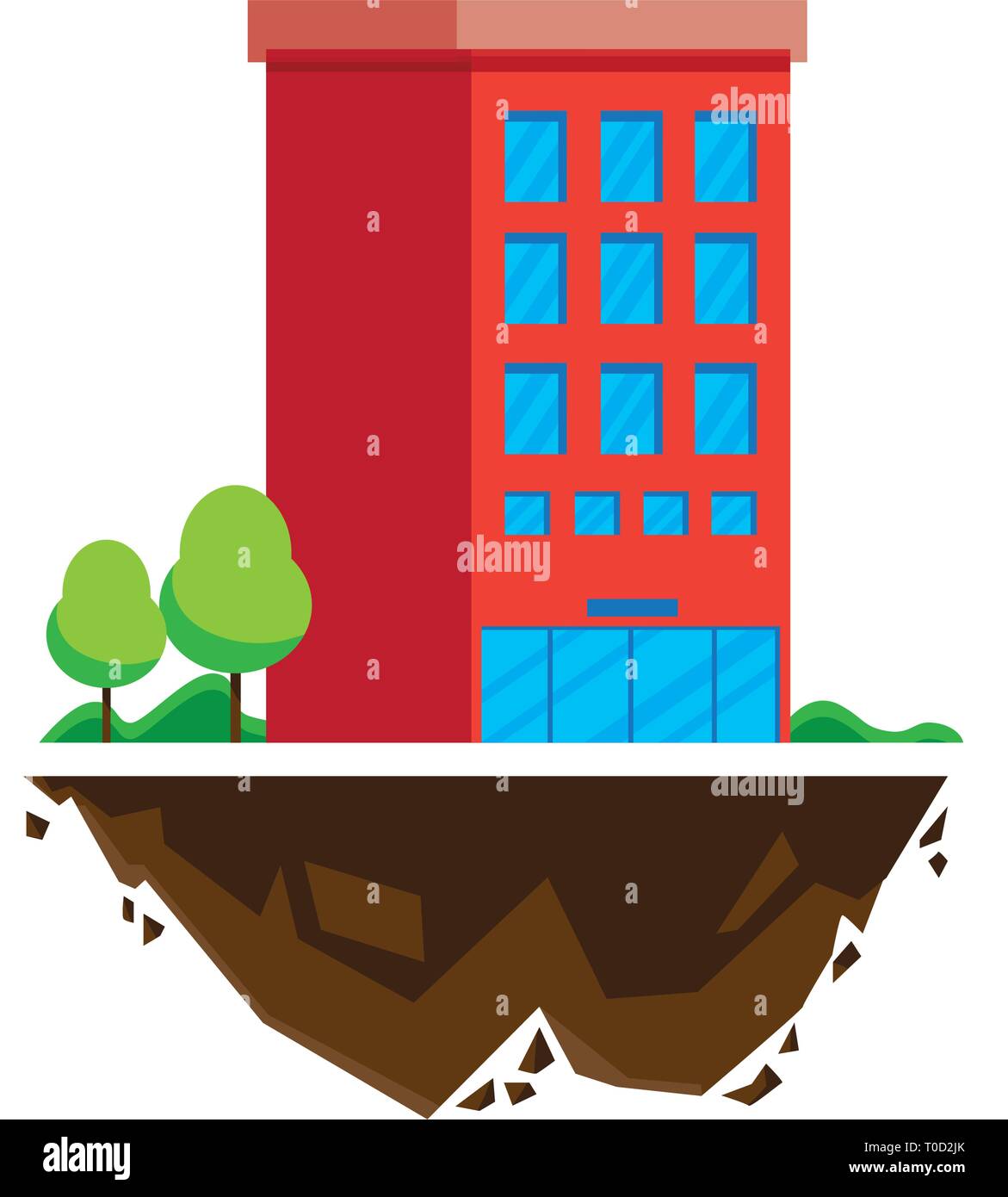 urban building in terrain ground with trees vector illustration design ...