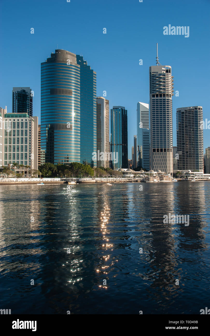 Brisbane CBD high-rise buildings reflected in Brisbane River Stock ...