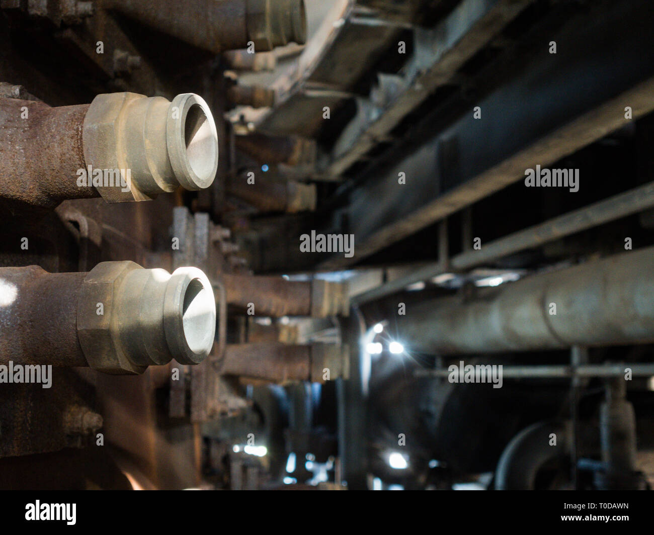 Rusty details of decommissioned blast furnace at former industrial site ...