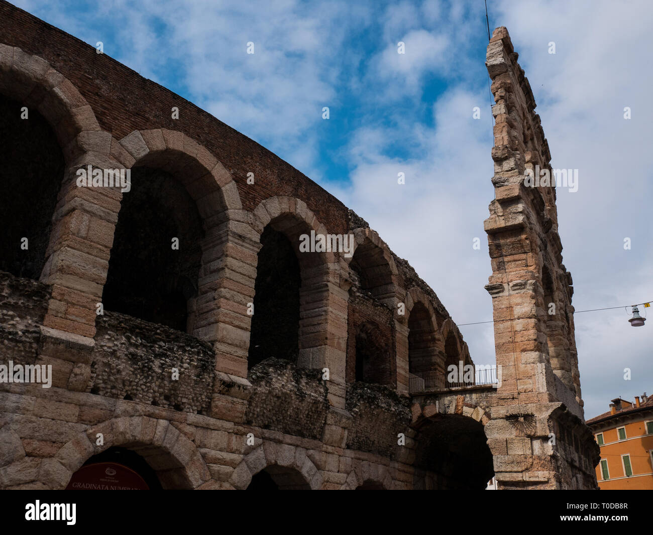 view of the Verona arena walls, Roman amphitheater, now theater for ...
