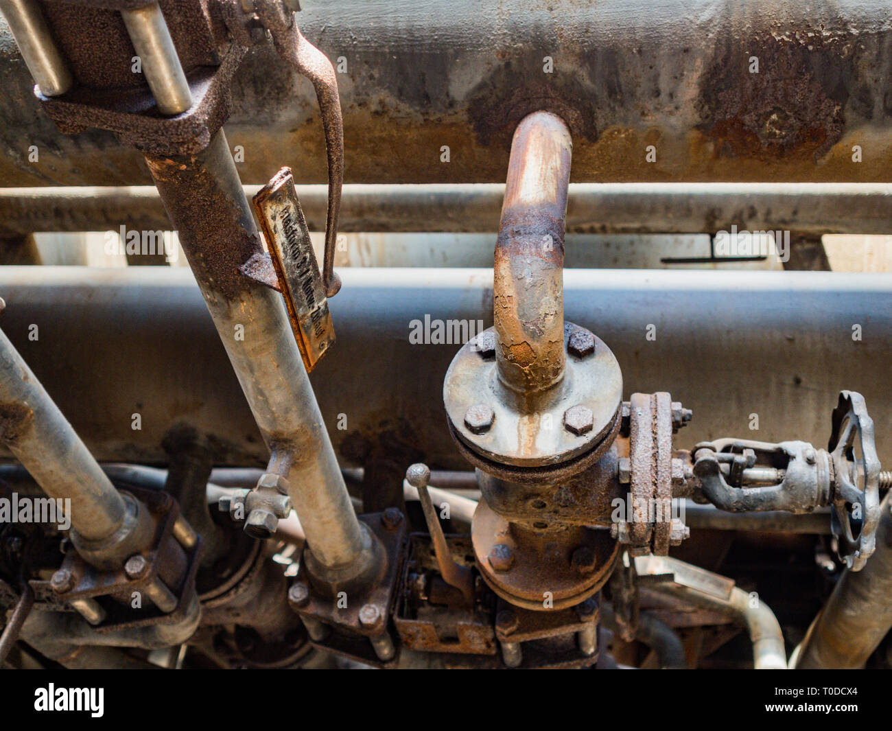 Rusty details of decommissioned blast furnace at former industrial site ...