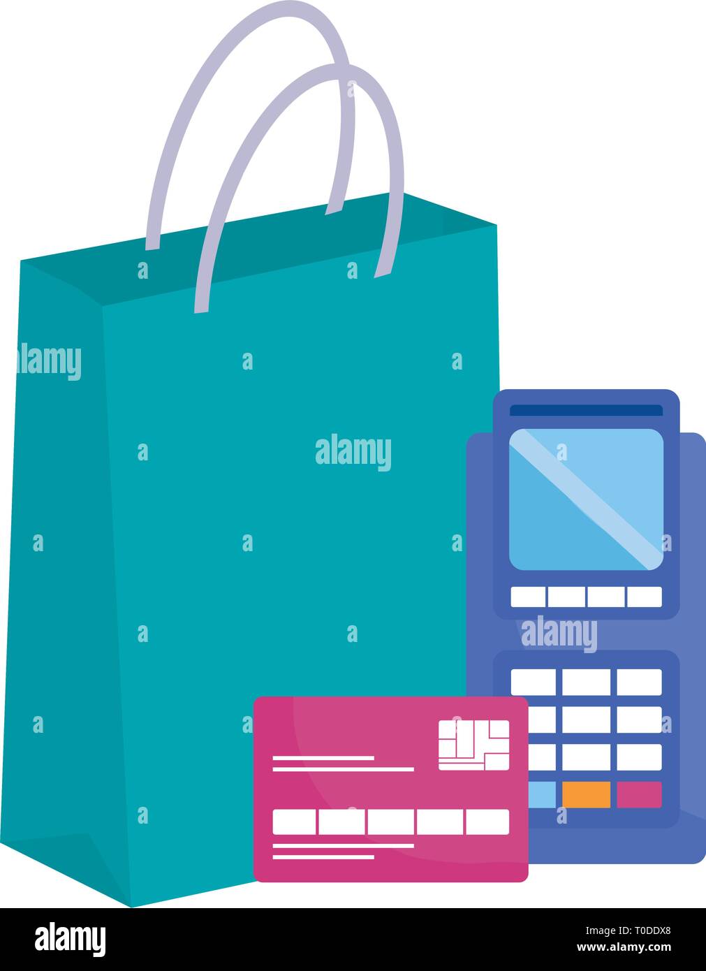 shopping bag with credit card and voucher machine vector illustration ...