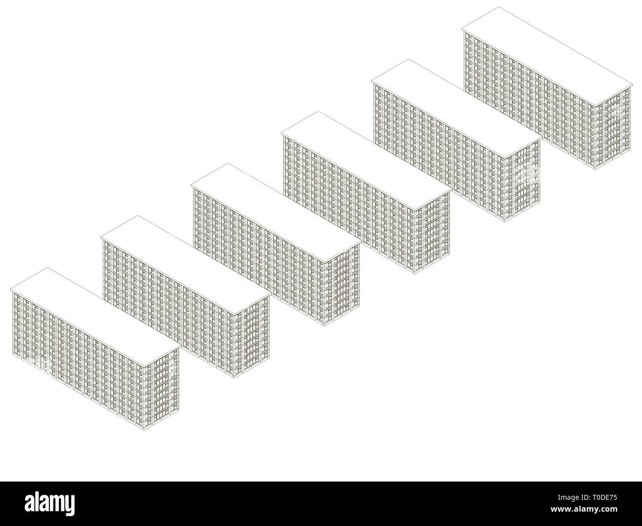 Background with contours of multi-storey buildings from black lines on a white background ...