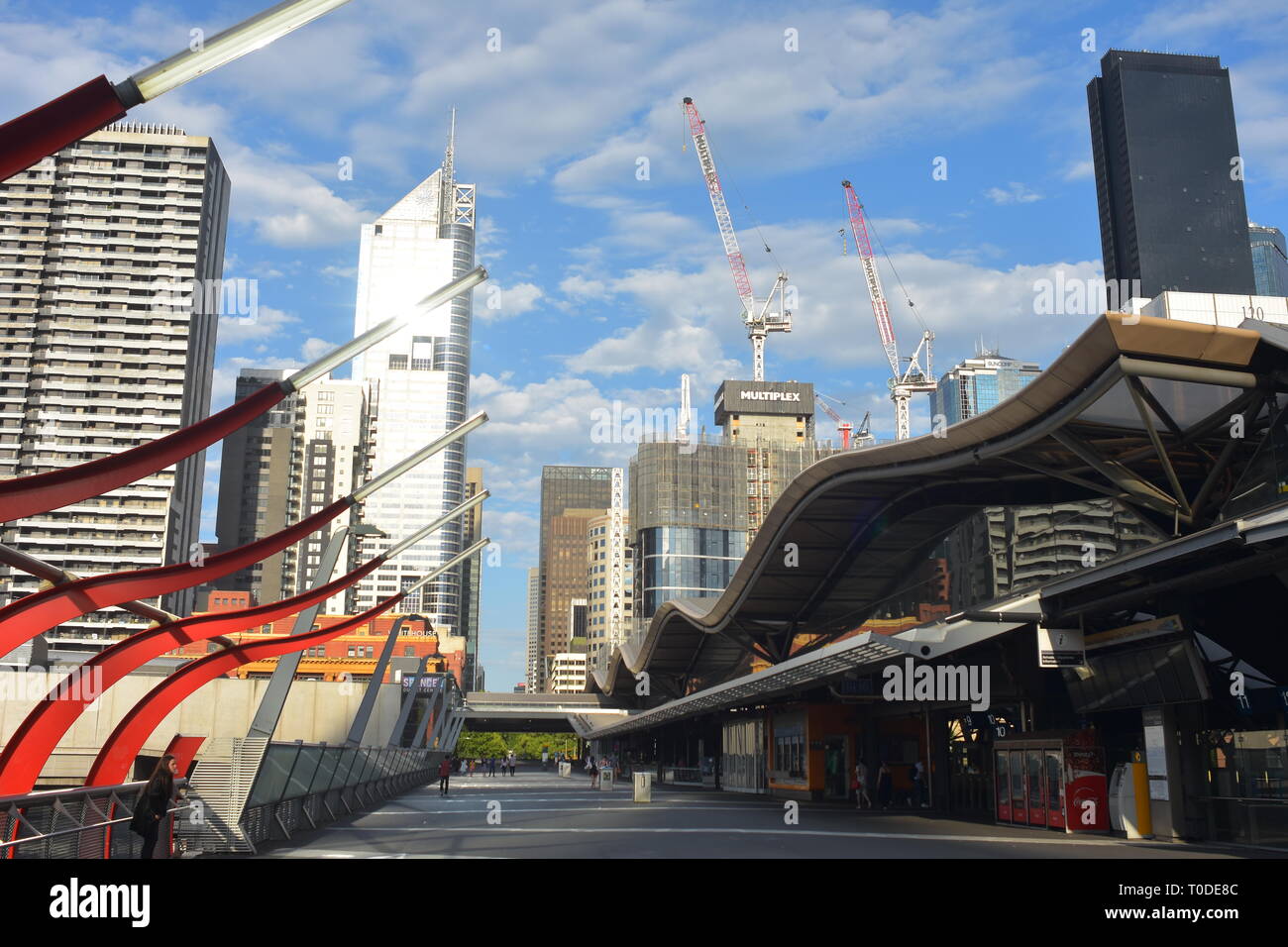 Pedestrian bridge over motorway in Melbourne with ornamental steel ...