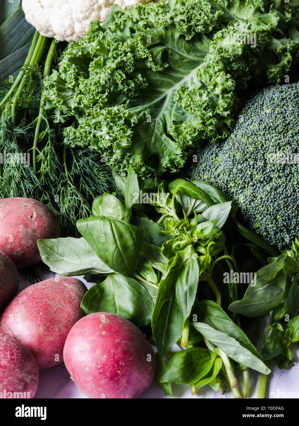 Healthy green vegan ingredients for cooking. Various clean green ...