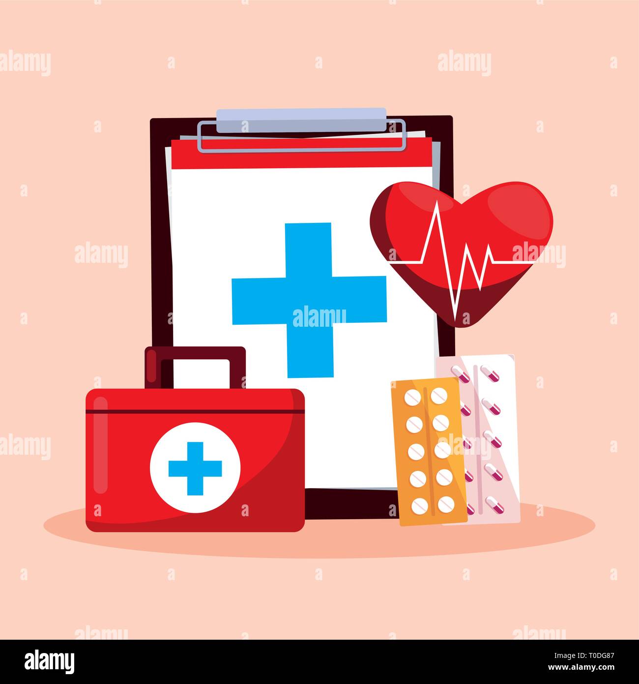 world health day card with clipboard and first aid kit vector ...