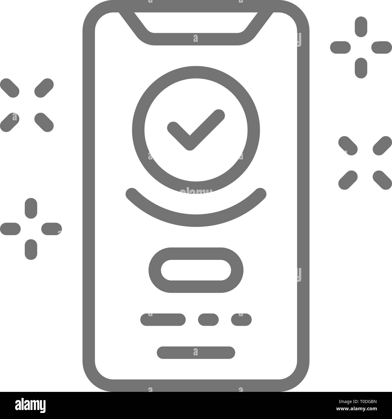 Smartphone display with successful checkmark, device verified, approved ...