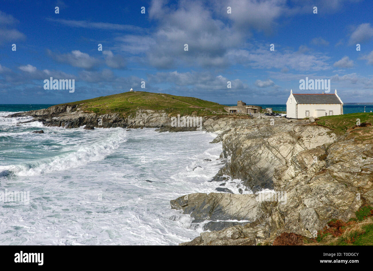 The rugged coastline at Little Fistral and Towan Head in Newquay in ...