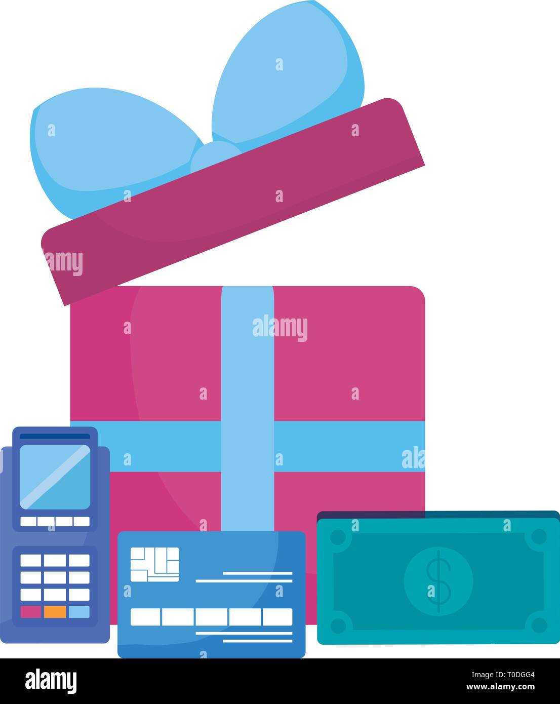 gift box with money and voucher machine vector illustration design ...