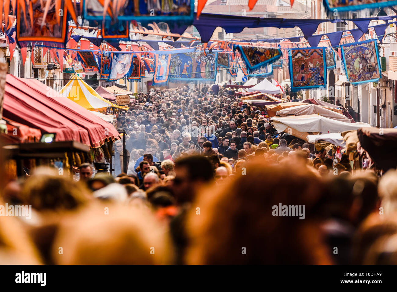 Valencia, Spain - January 27, 2019: Multitude of people walking through ...