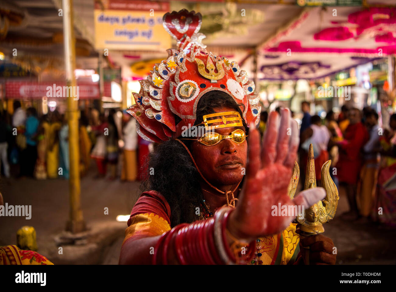 Man Hindu God dress, Mutharamman temple, Kulasai, Tamil Nadu, India ...