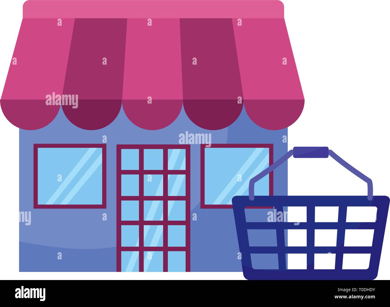 shopping basket with store building vector illustration design Stock ...