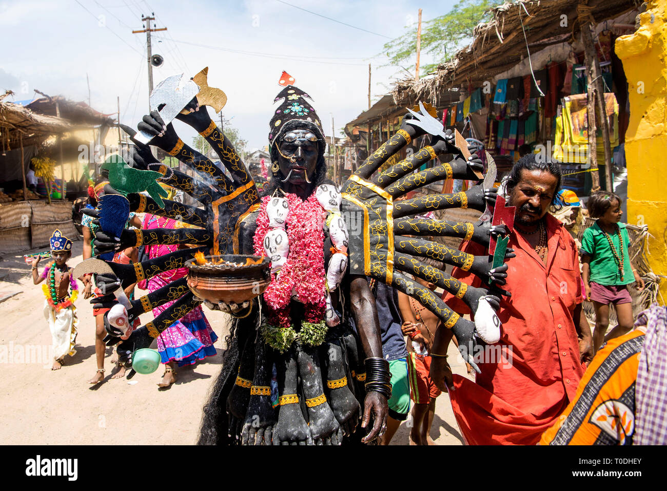 Woman in Hindu Goddess Kali dress, Thoothukudi, Tamil Nadu, India Stock ...