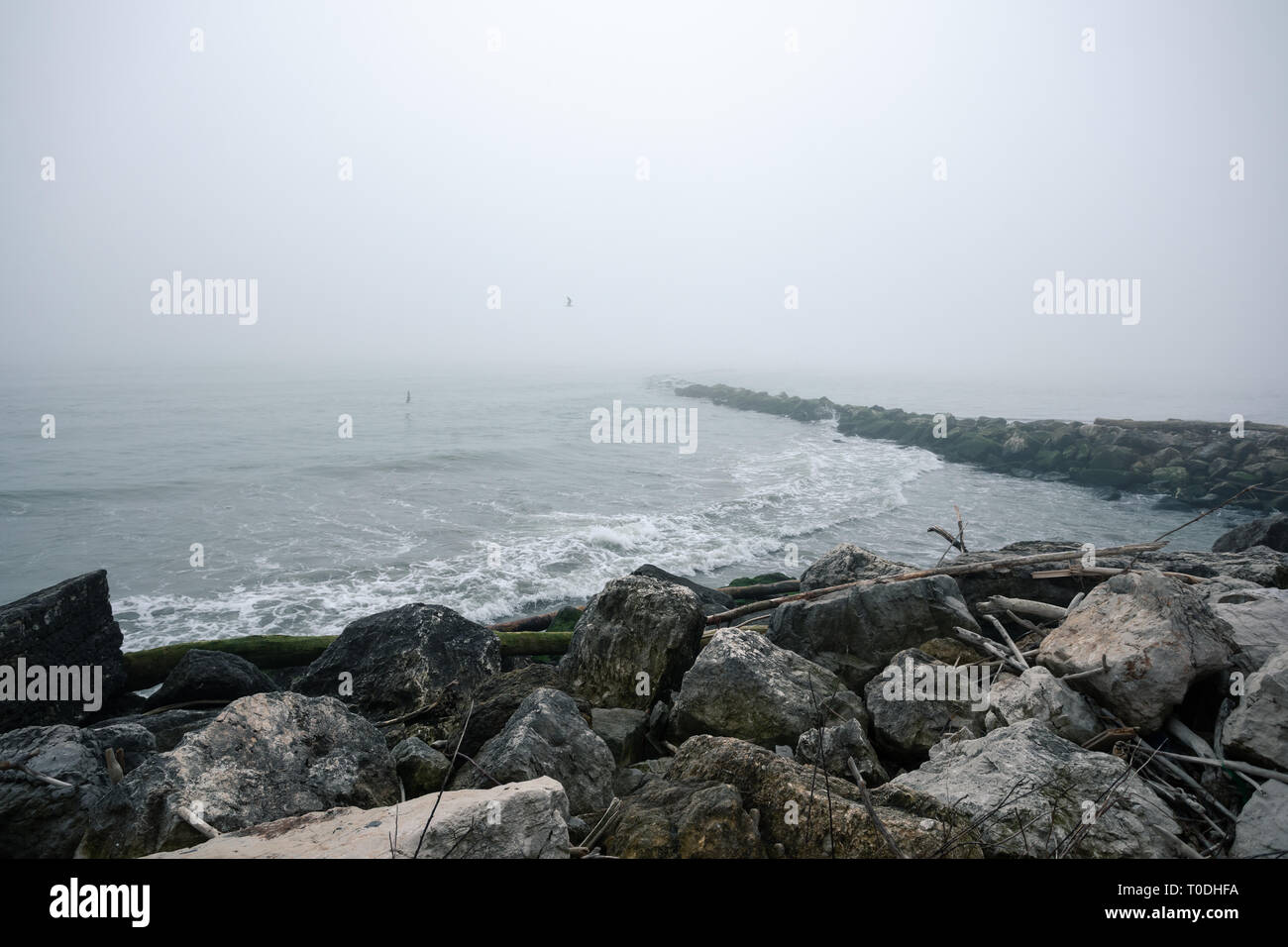 Delta del Po pier where the river Po flows into the Mediterranean sea ...