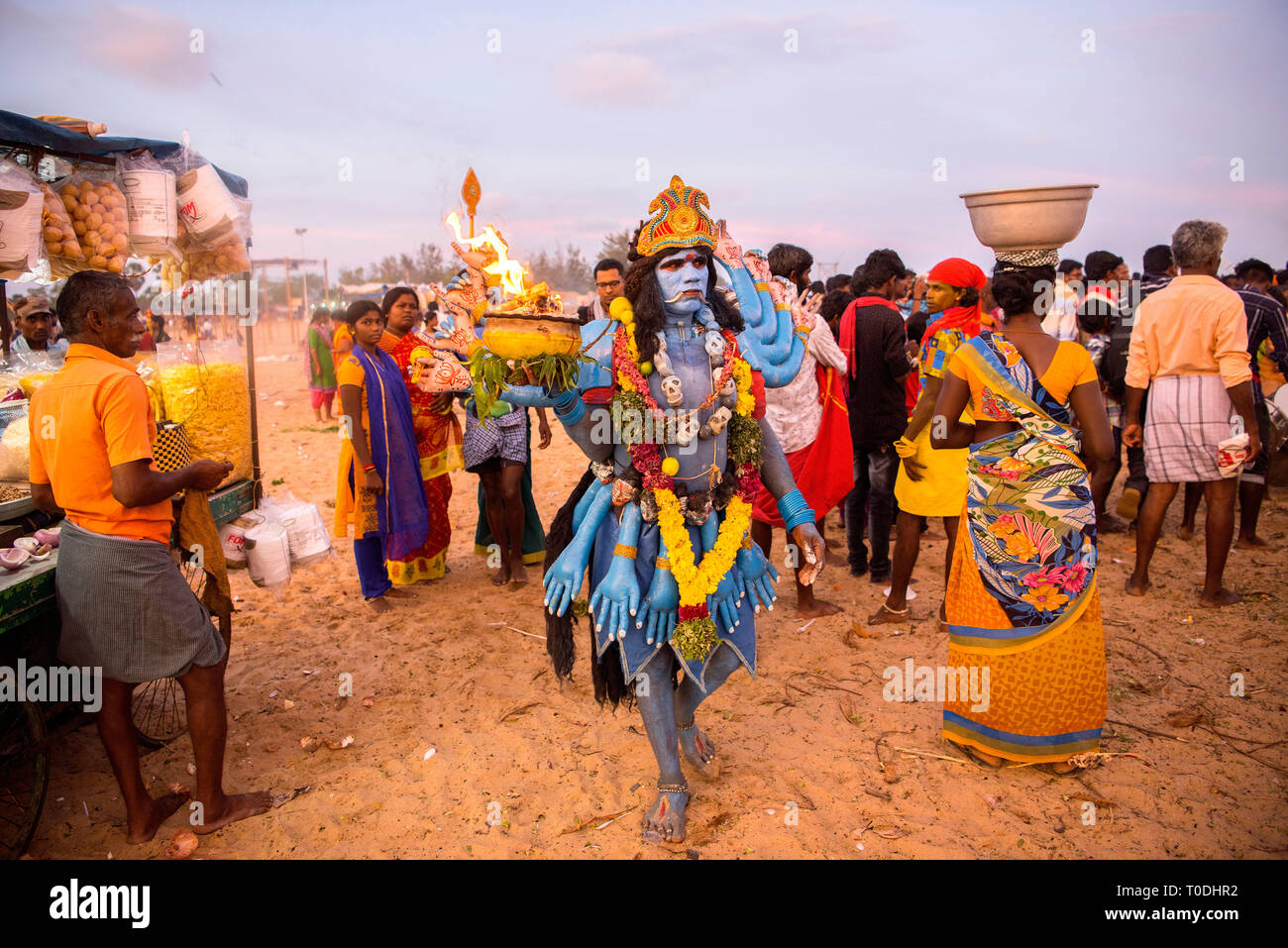 Woman dress as Hindu Goddess Kali, Tamil Nadu, India, Asia Stock Photo ...