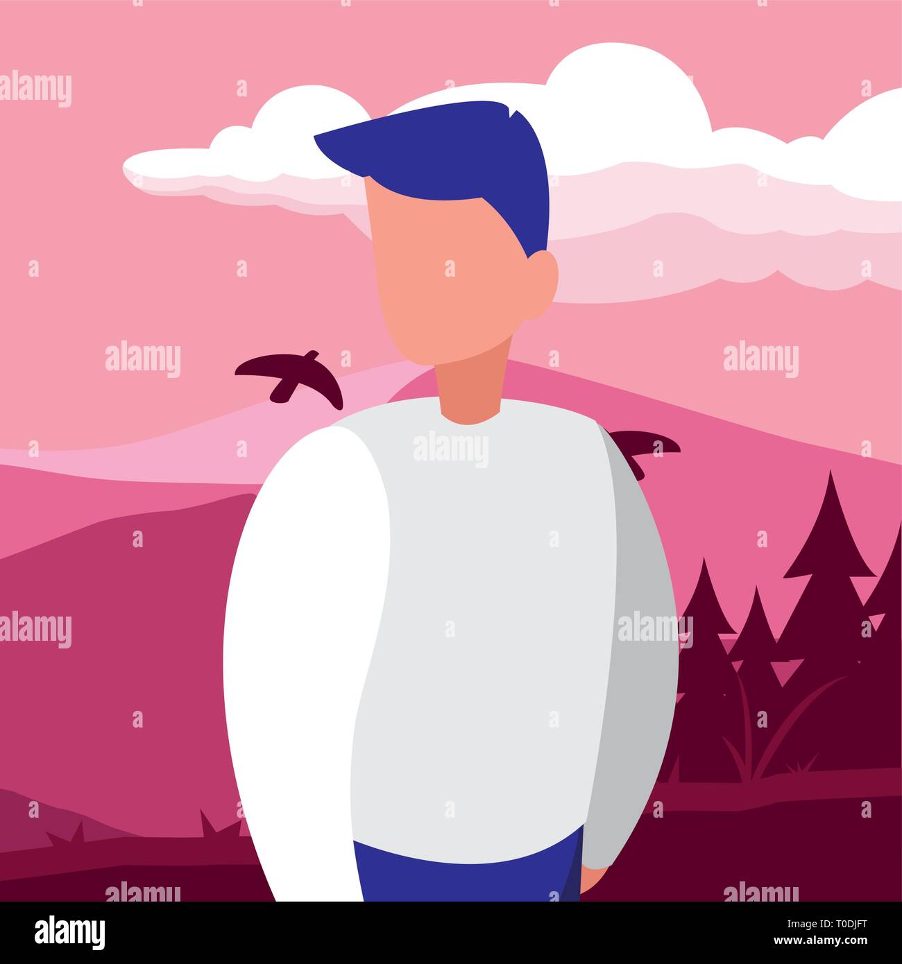 young man in forest landscape scene vector illustration design Stock ...