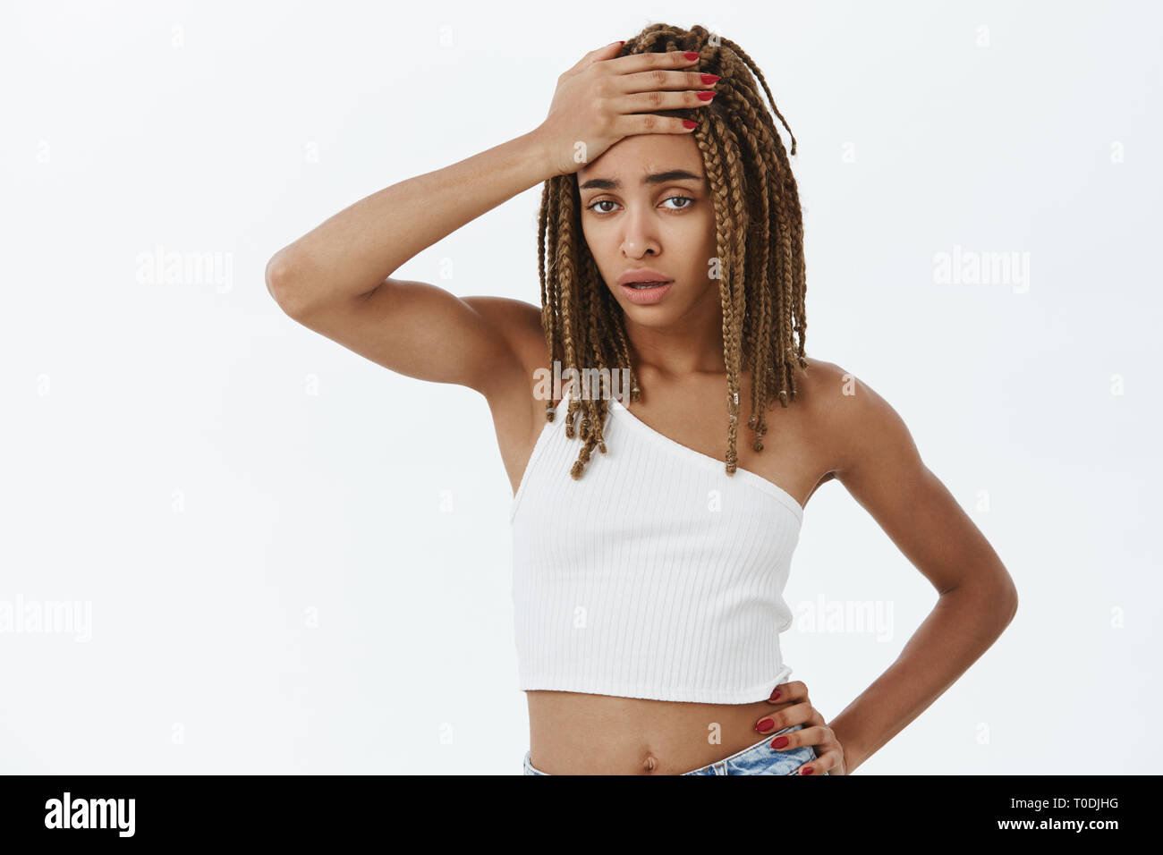 Woman hates looking after child feeling bother and irritation standing ...