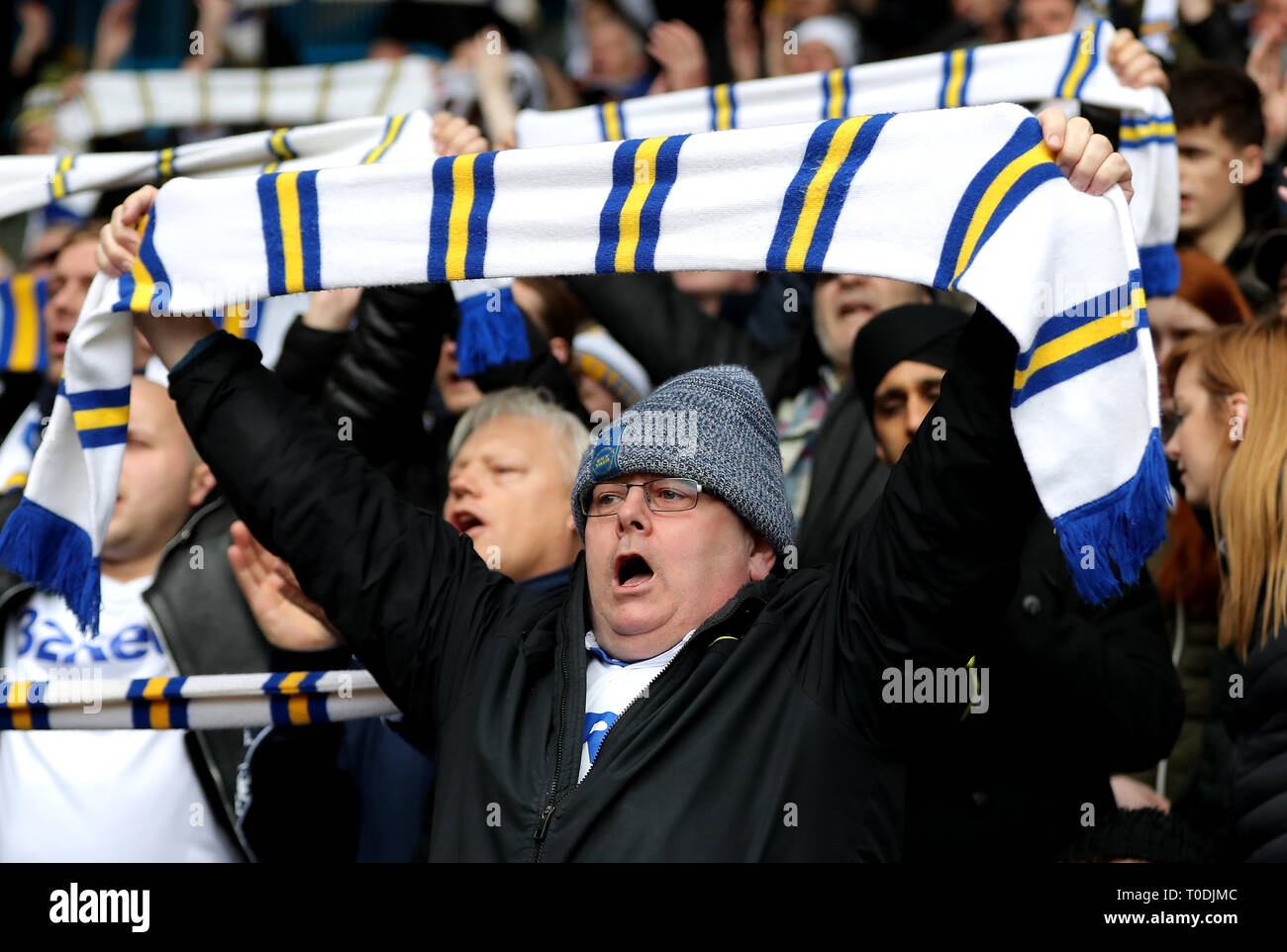 Leeds United fans react in the stands Stock Photo - Alamy
