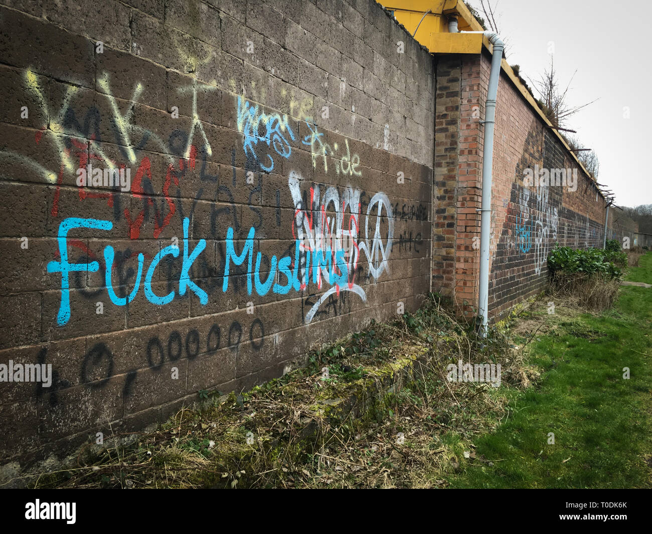 Racist graffiti, anti-muslim graffiti beside the River Clyde, in ...