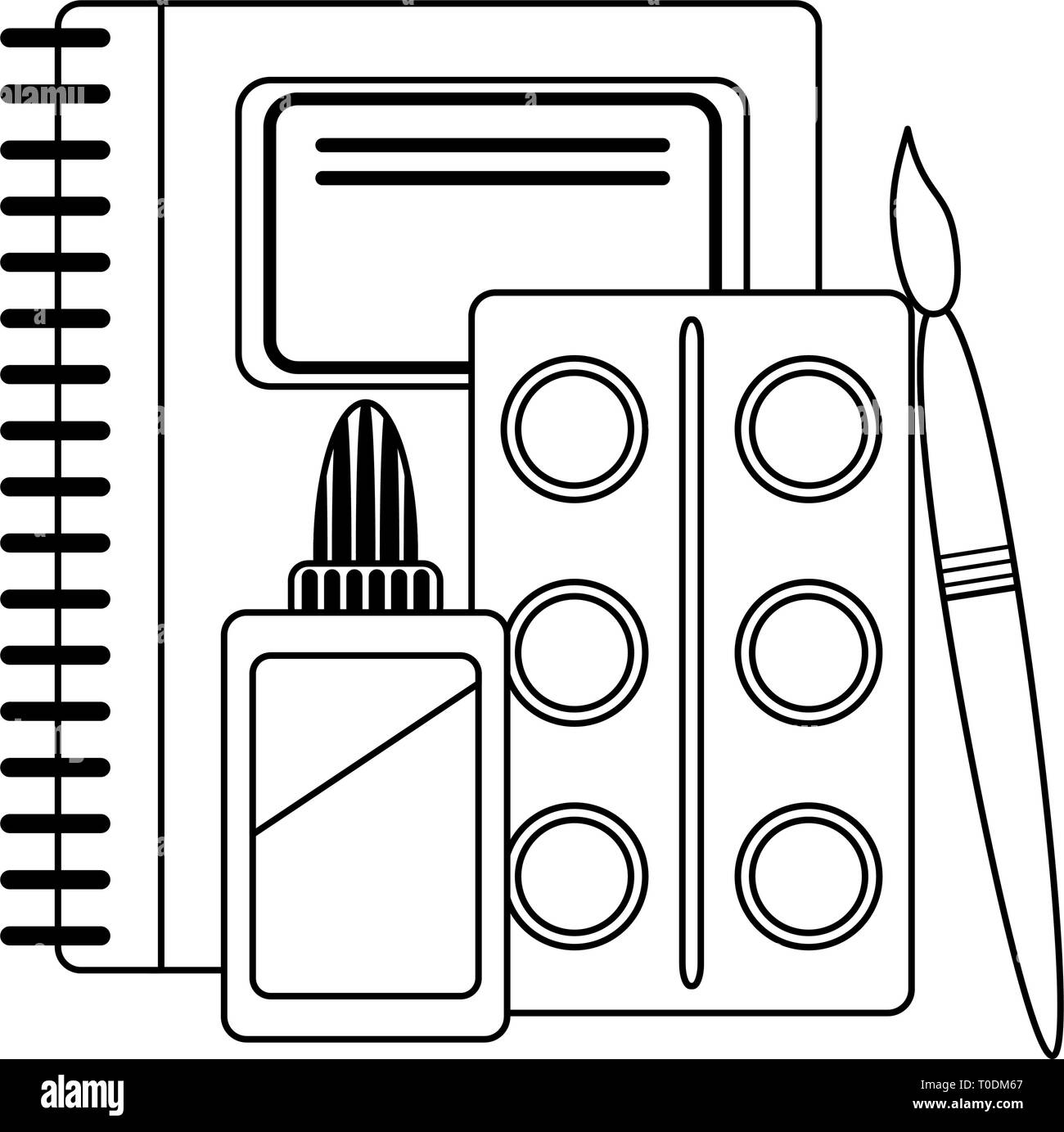 School utensils and supplies in black and white Stock Vector Image ...