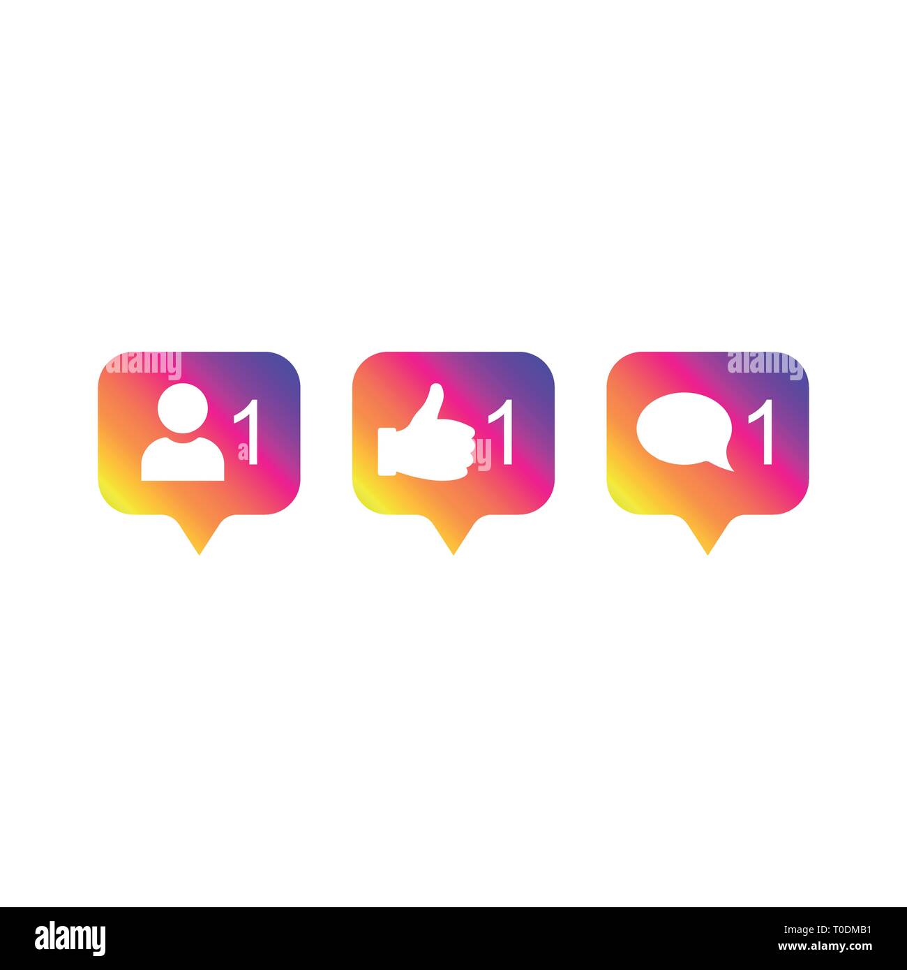 Social media modern like 1, follower 1, comment 1 gradient color. Like, follower, comment button ...