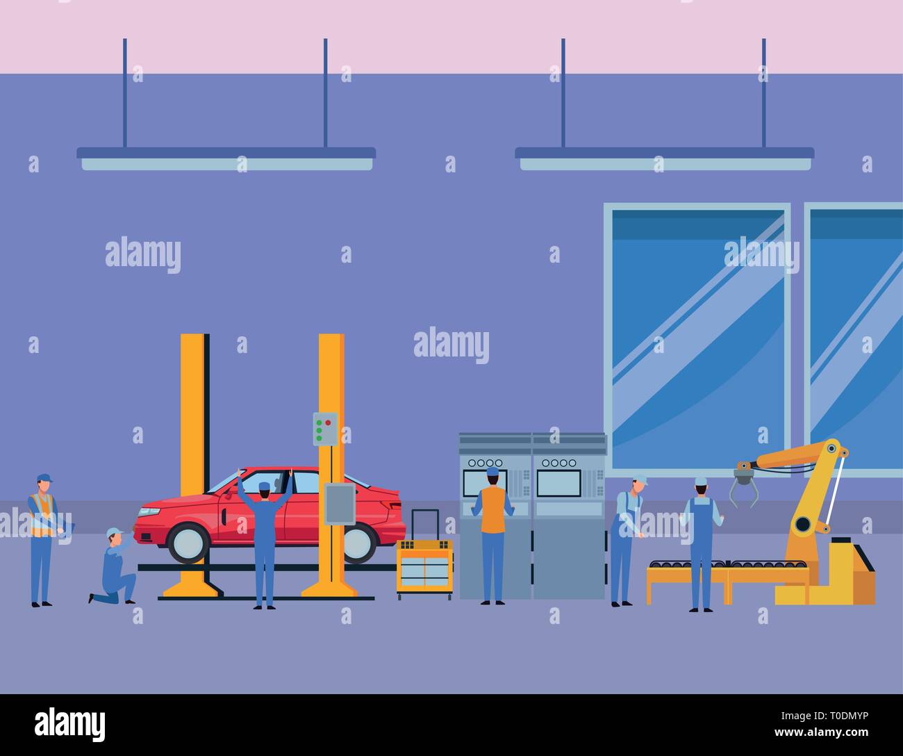 car service manufacturing cartoon Stock Vector Image & Art - Alamy