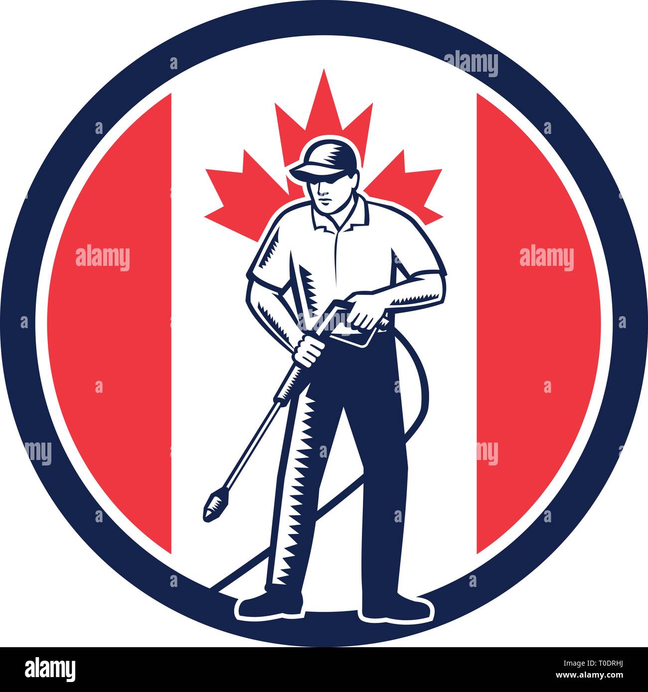 Illustration of a Canadian worker with pressure washer chemical washing ...
