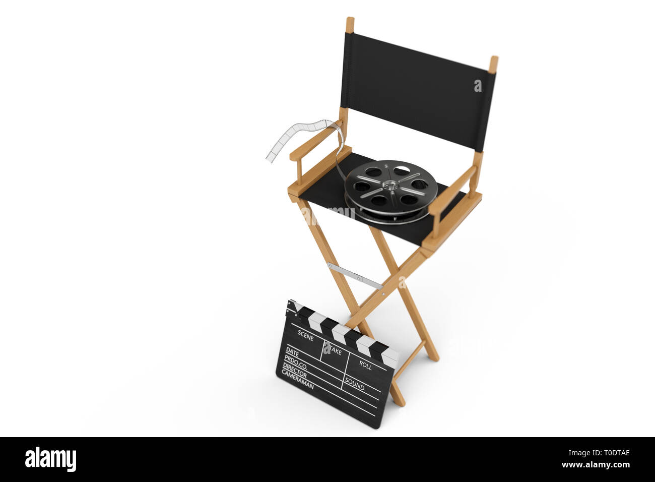 Director Chair, Movie Clapper and film reel. Director chair isolated on ...