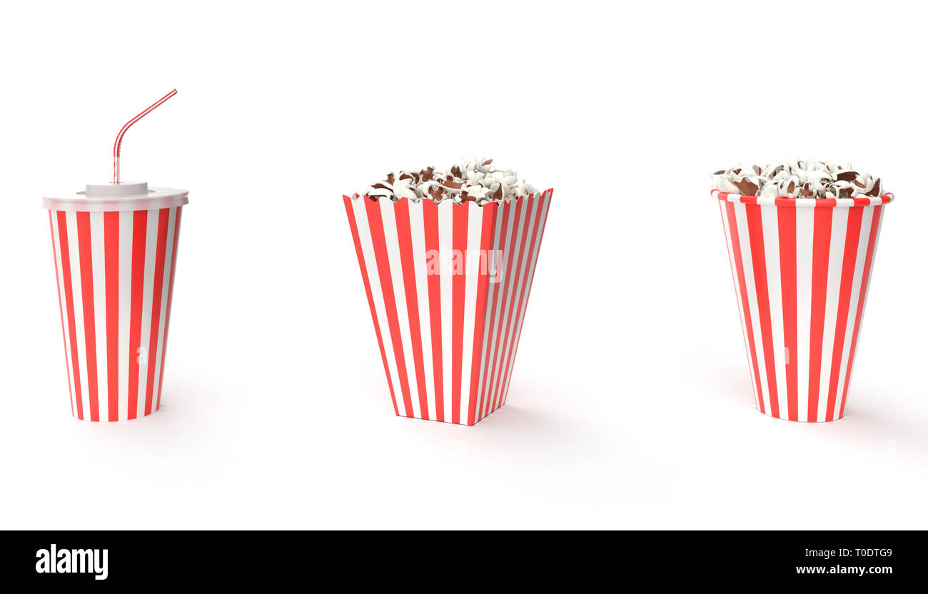 3D illustration set consisting of two cups of popcrone and one cup with ...