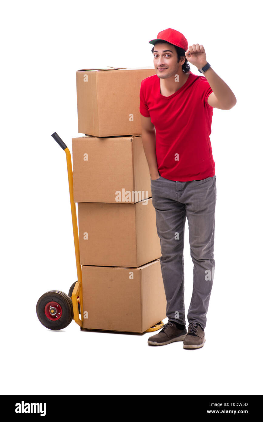 Delivery man parcel box knocking hi-res stock photography and images ...