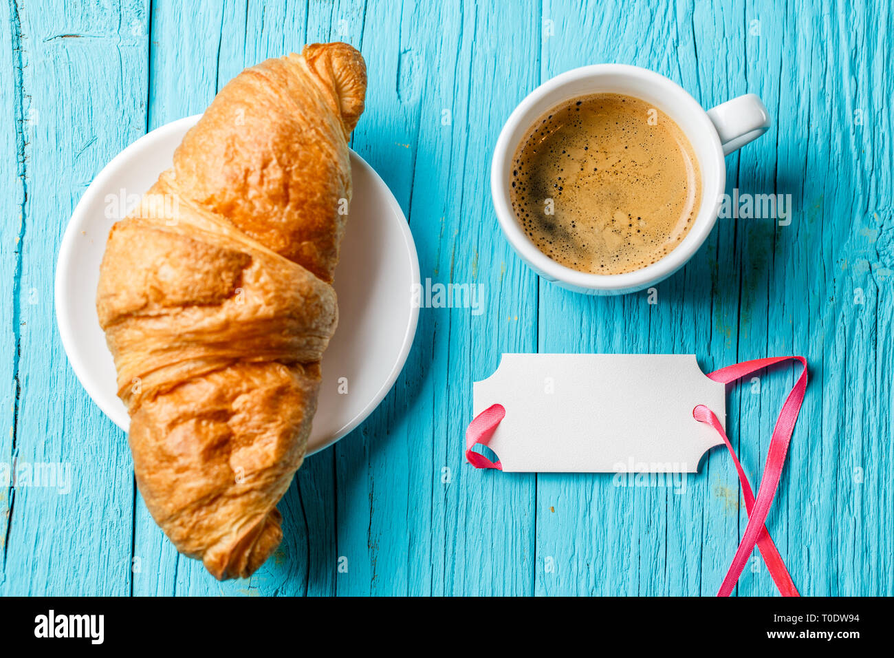 French croissant, coffee cup, card Stock Photo - Alamy