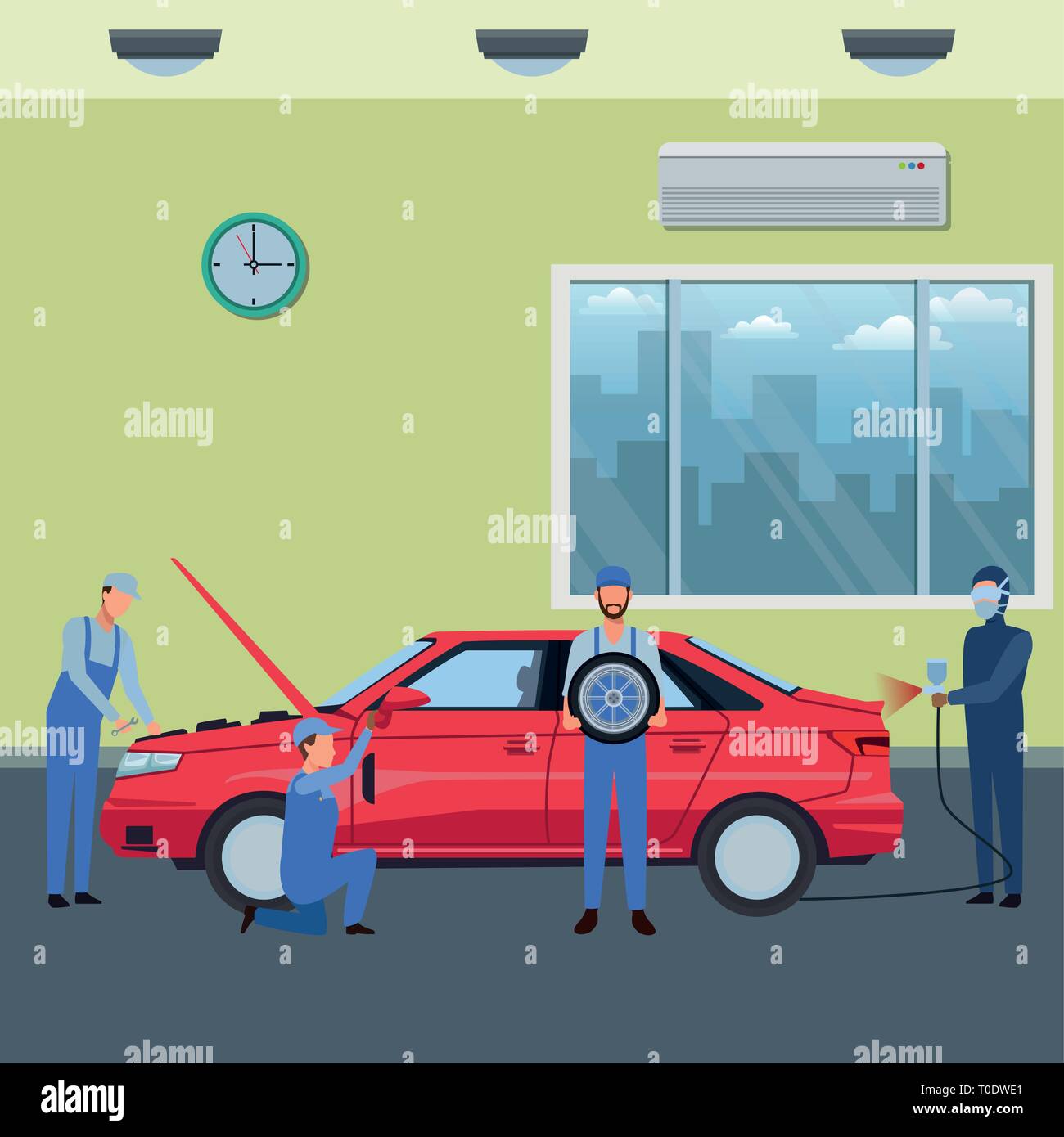 car service manufacturing cartoon Stock Vector Image & Art - Alamy