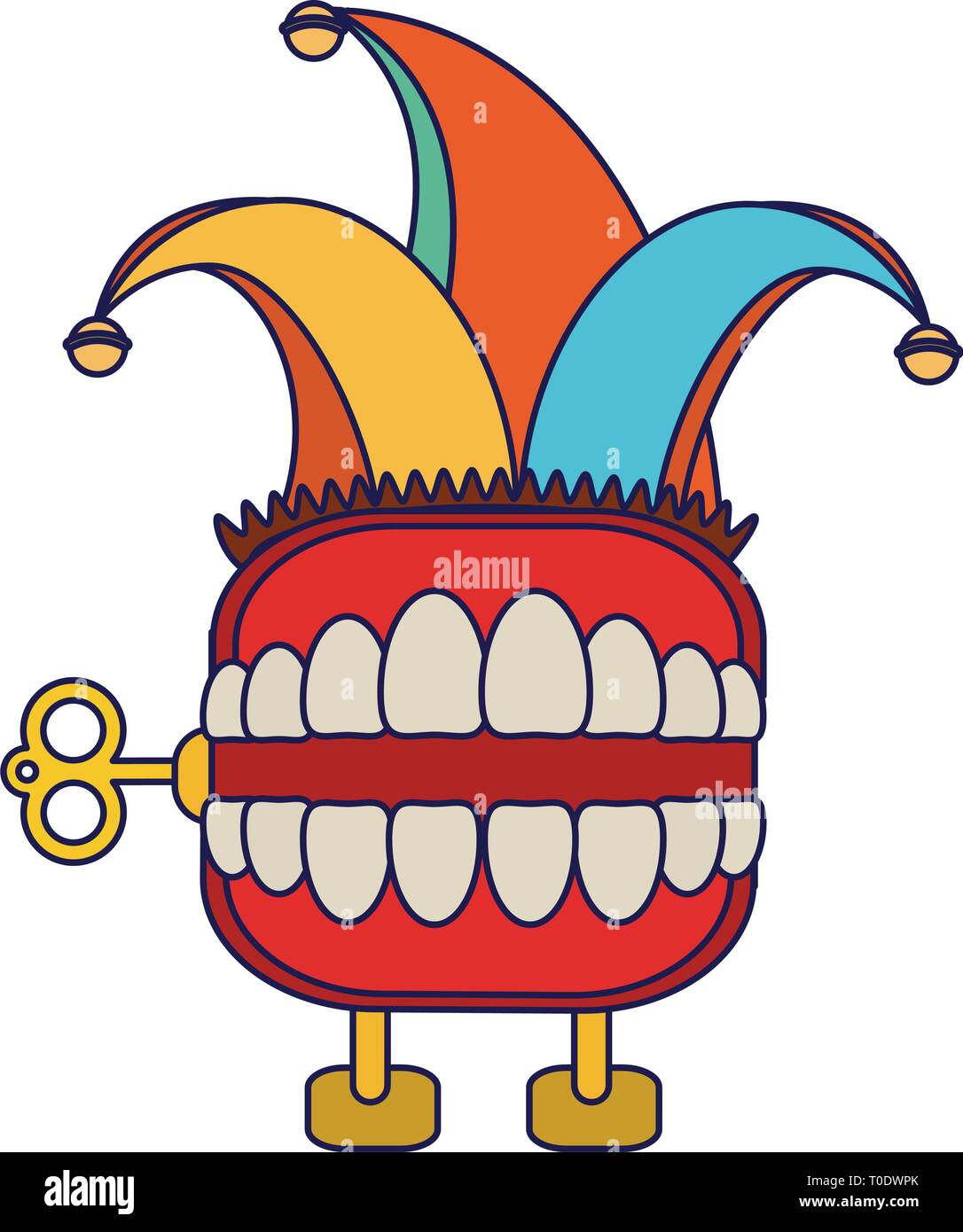teeth box joke with jester hat cartoon blue lines Stock Vector Image ...