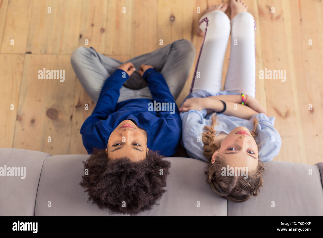 Top view picture of handsome boy that looking upwards Stock Photo - Alamy