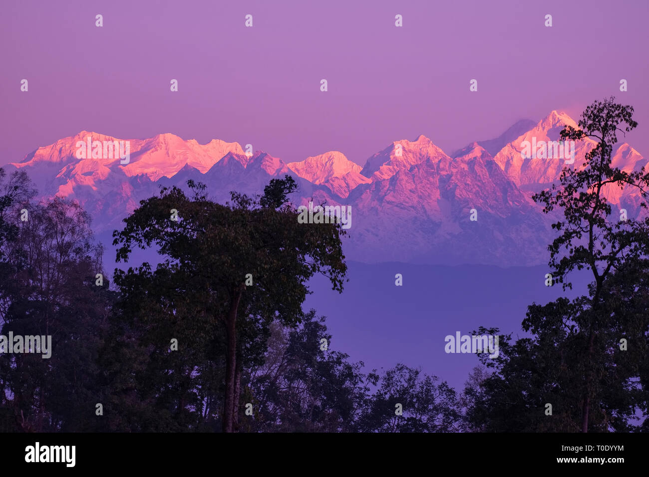 Landscape,Mt.Kanchendzonga,massif,early morning,Sun, rays,flooding,wiew ...