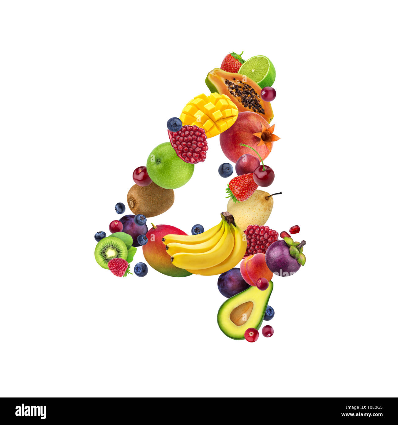 Number four made of different fruits and berries, fruit alphabet ...