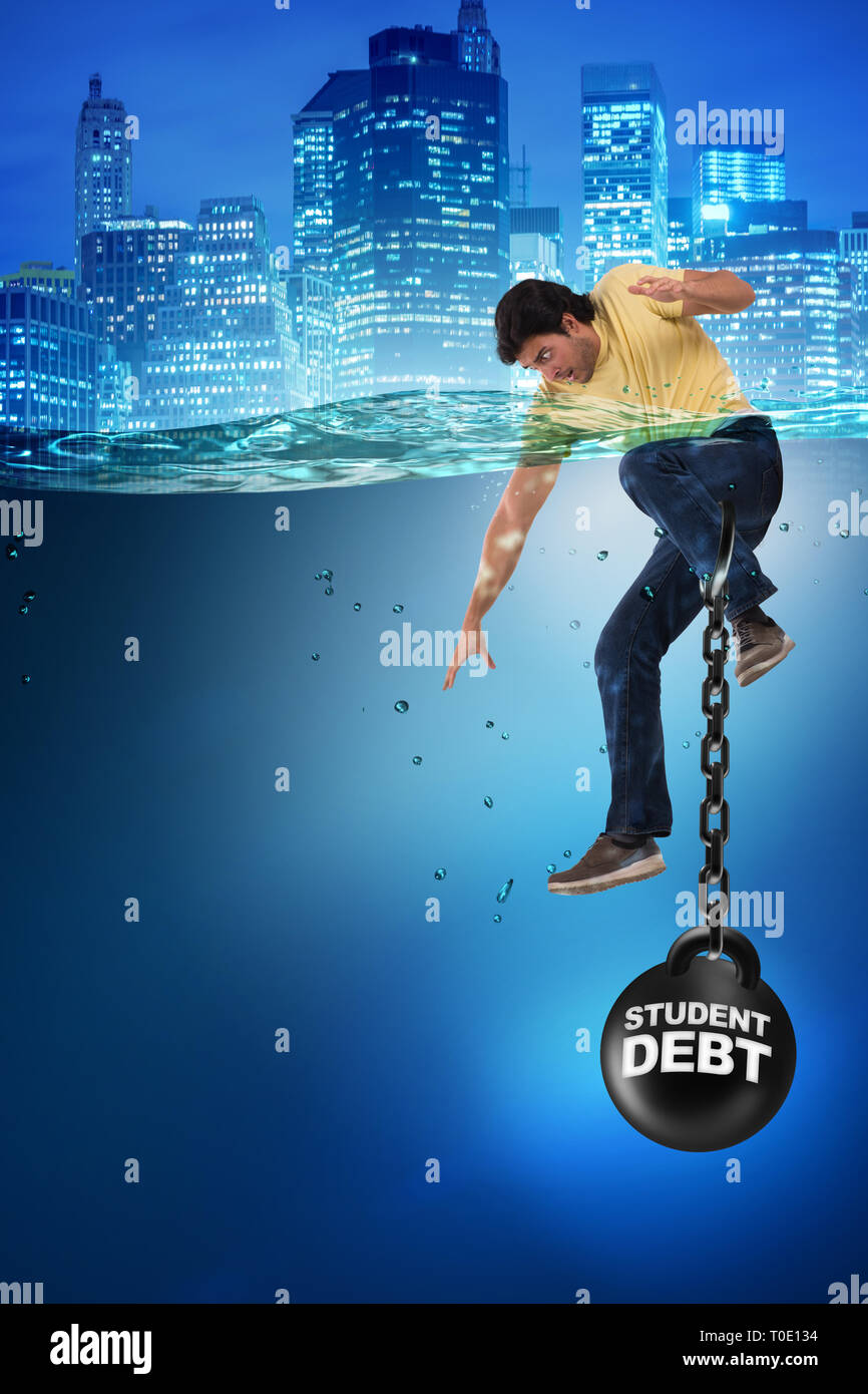 Young student in loan and debt concept Stock Photo - Alamy