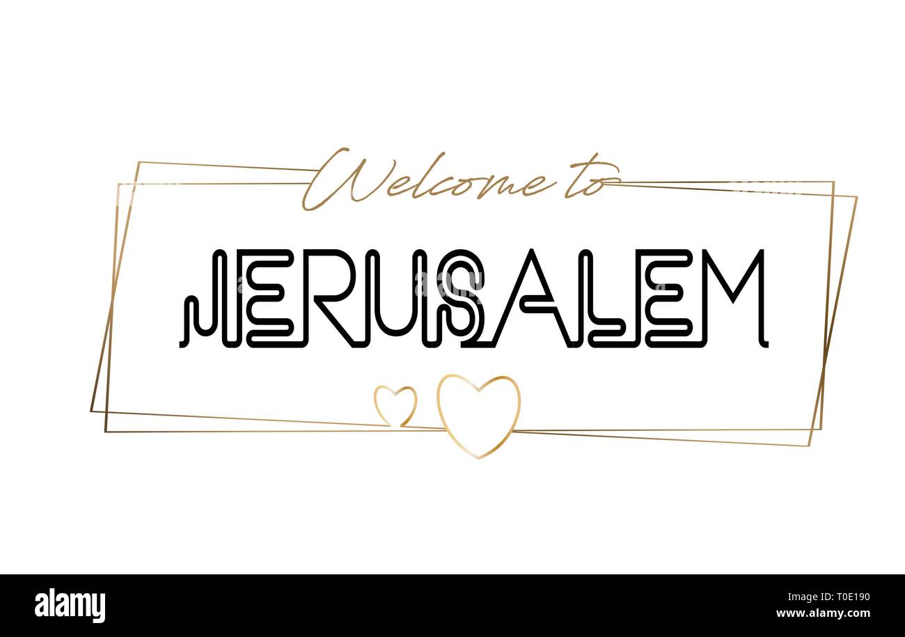 Jerusalem Welcome to text Neon lettering typography. Word for logotype ...