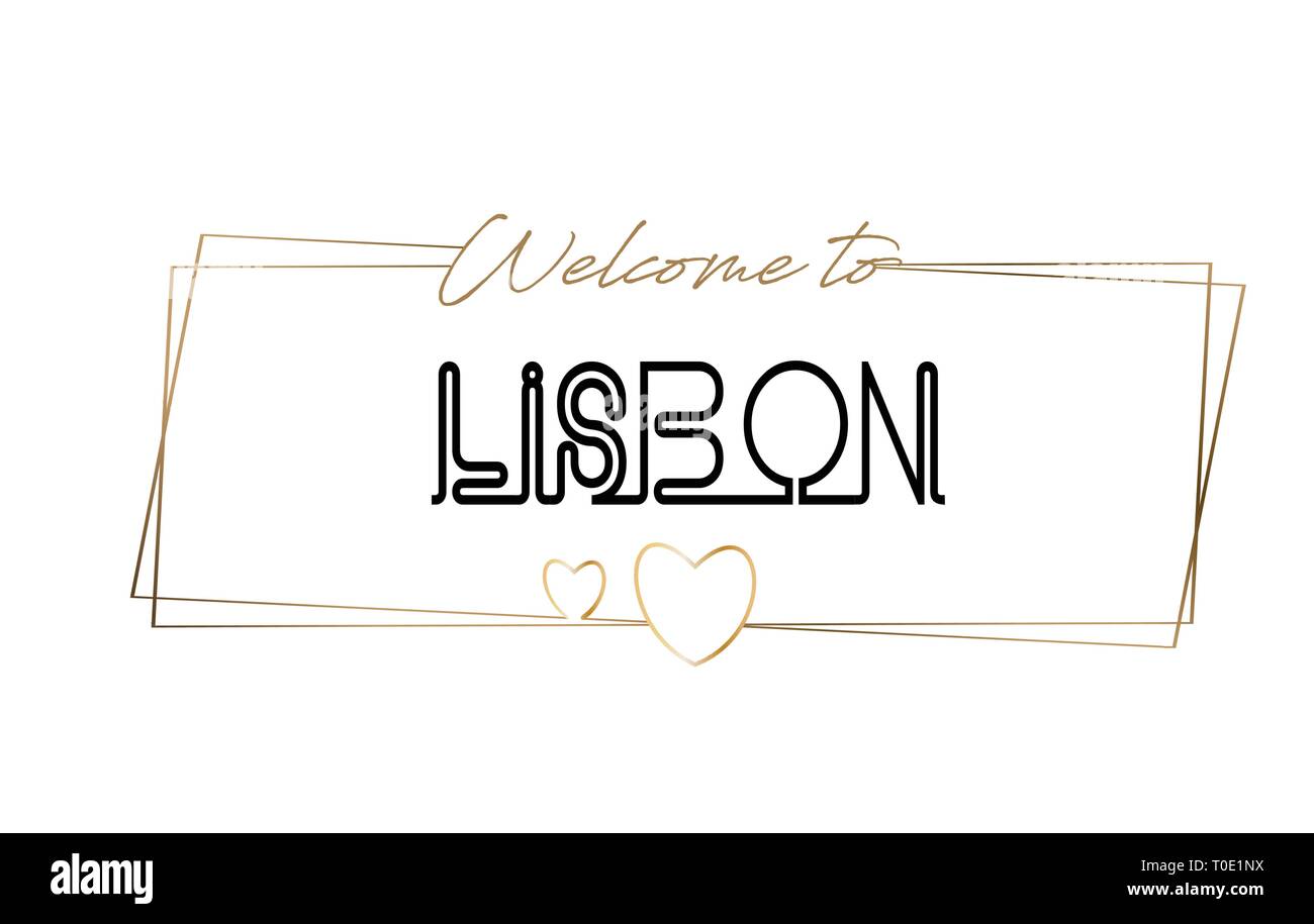 Lisbon Welcome to text Neon lettering typography. Word for logotype ...